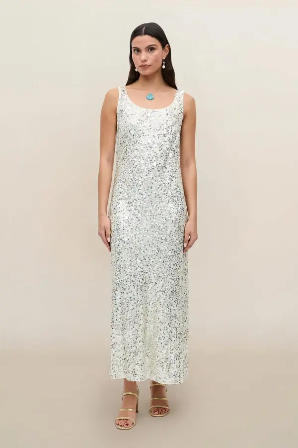 Rixo Bondi Embellished Midi Dress - Ivory