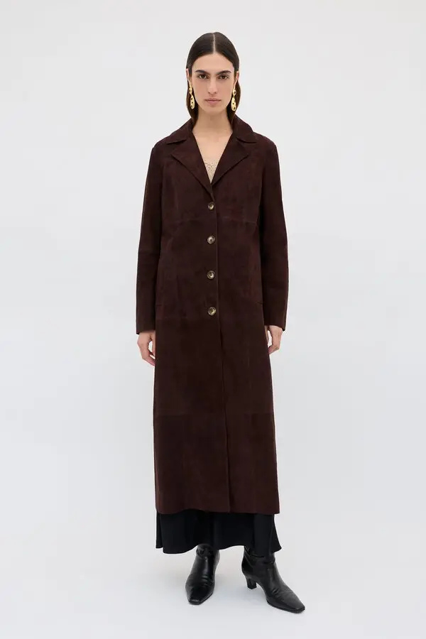 Rixo Astraea Chocolate Suede Midi Outerwear Regular - Brown