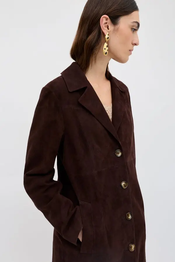 Rixo Astraea Chocolate Suede Midi Outerwear Regular