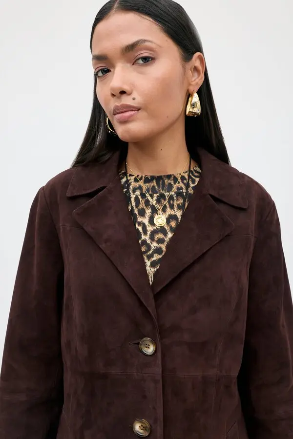 Rixo Suede Longline Coat - Brown