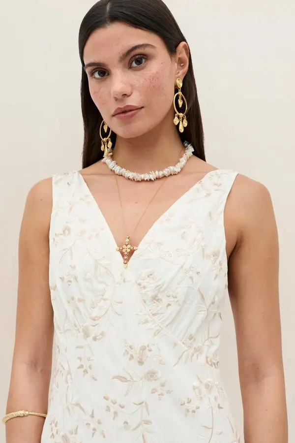 Rixo Botanical Embroidered Regular Fawn Dress