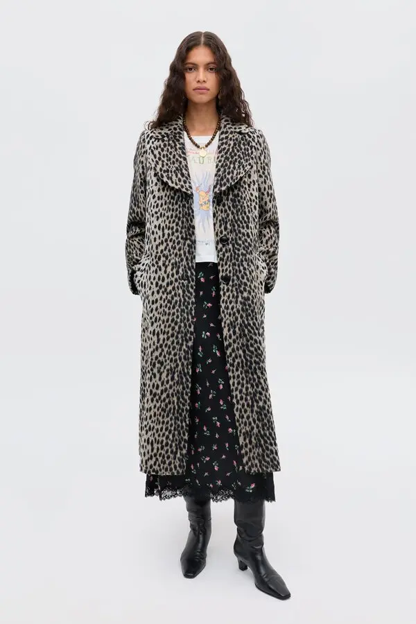 Rixo Rosemary Antelope Spot Jacquard Black Cotton Midi Outerwear Regular - Brown