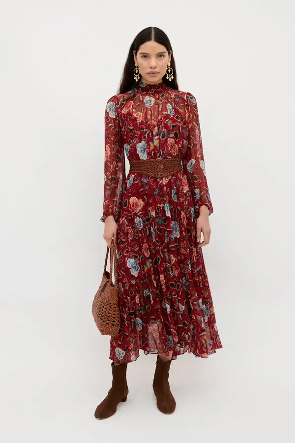 Rixo Adalind Butterfly Floral Dress - Red