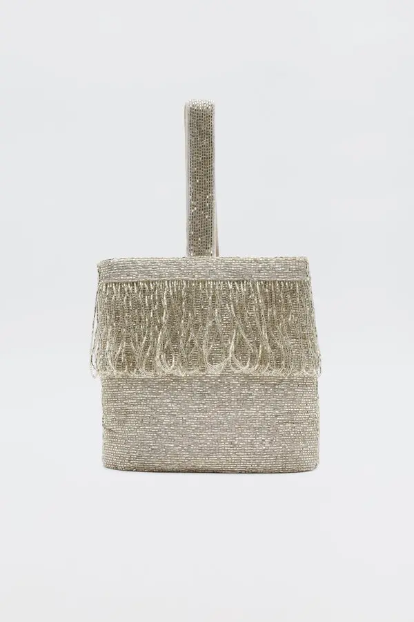 Rixo Beaded Silk Handheld Bag - Silver