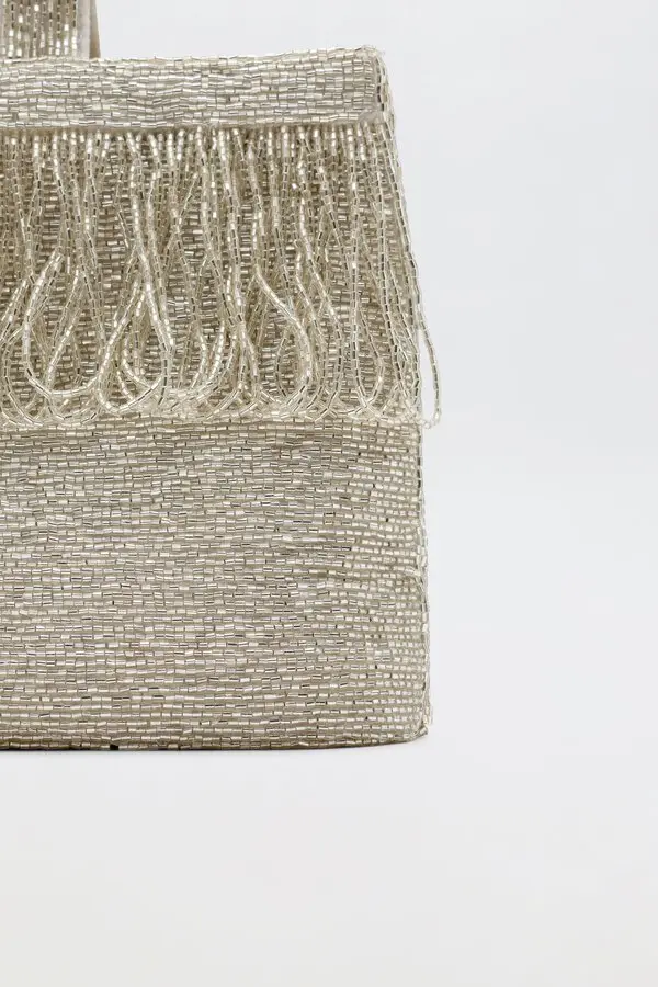 Rixo Beaded Silk Handheld Bag - Silver