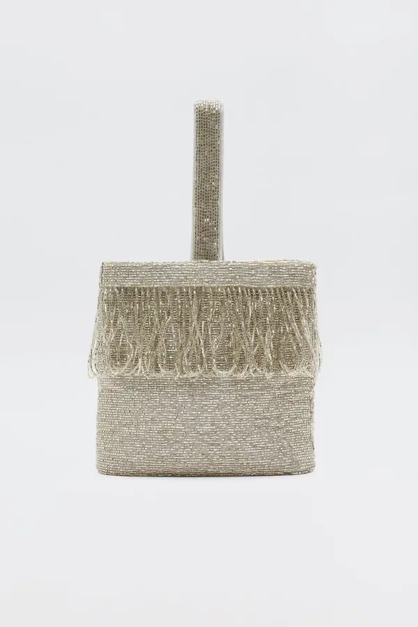 Rixo Beaded Silk Handheld Bag - Silver