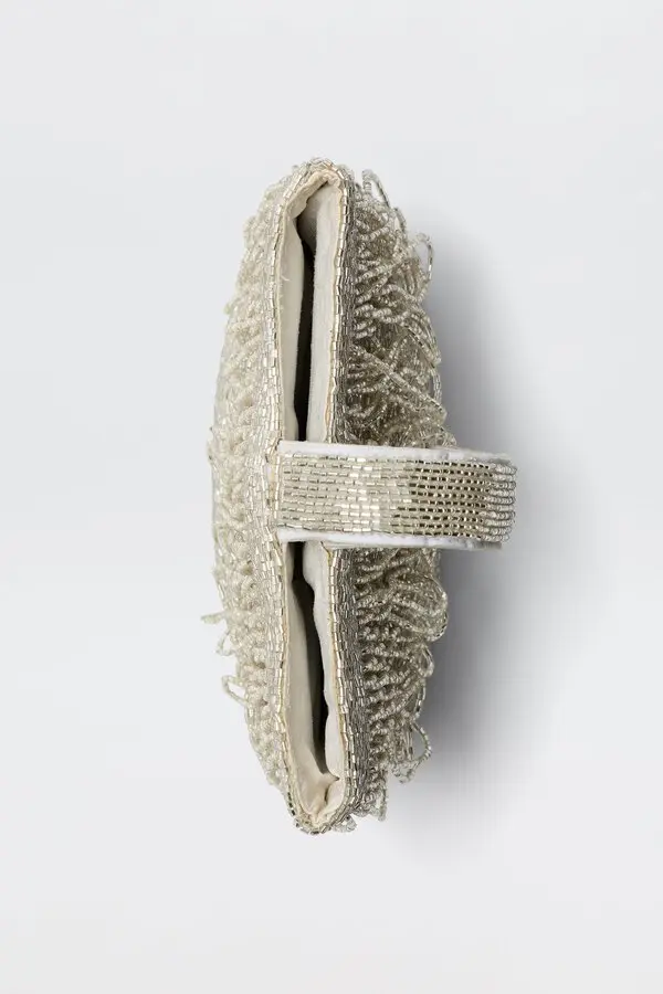 Rixo Beaded Silk Handheld Bag - Silver