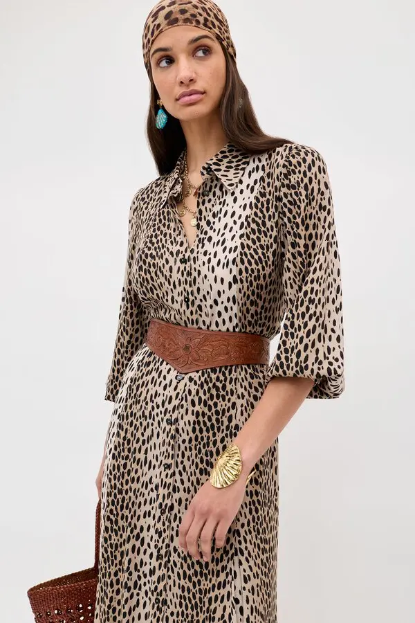 Rixo Maddison Antelope Spot Black Viscose Midi Dress - Brown