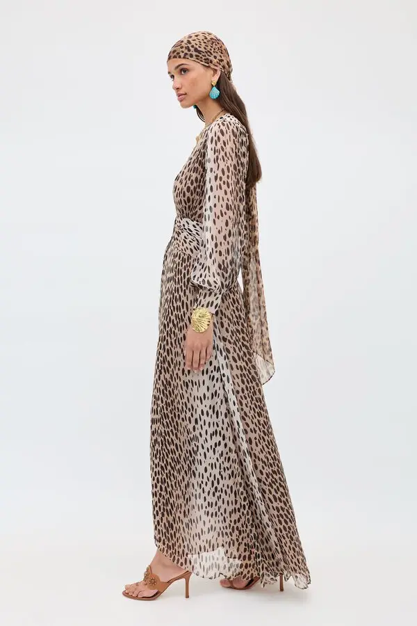 Rixo Meera Antelope Spot Viscose Midi Dress - Brown