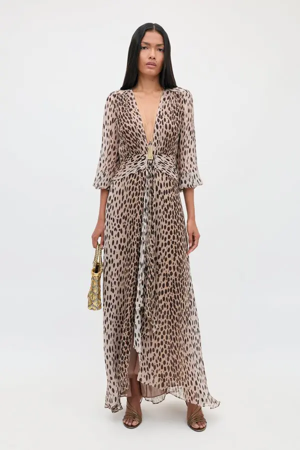 Rixo Meera Antelope Spot Viscose Midi Dress - Brown