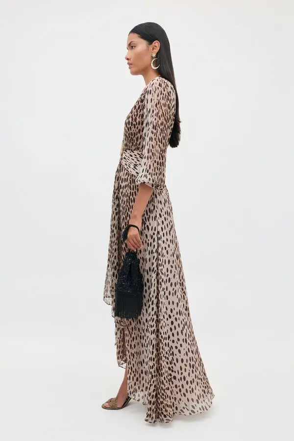 Rixo Meera Antelope Spot Viscose Midi Dress - Brown