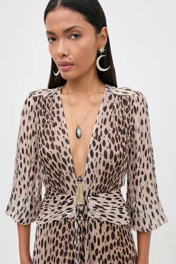 Rixo Meera Antelope Spot Viscose Midi Dress - Brown