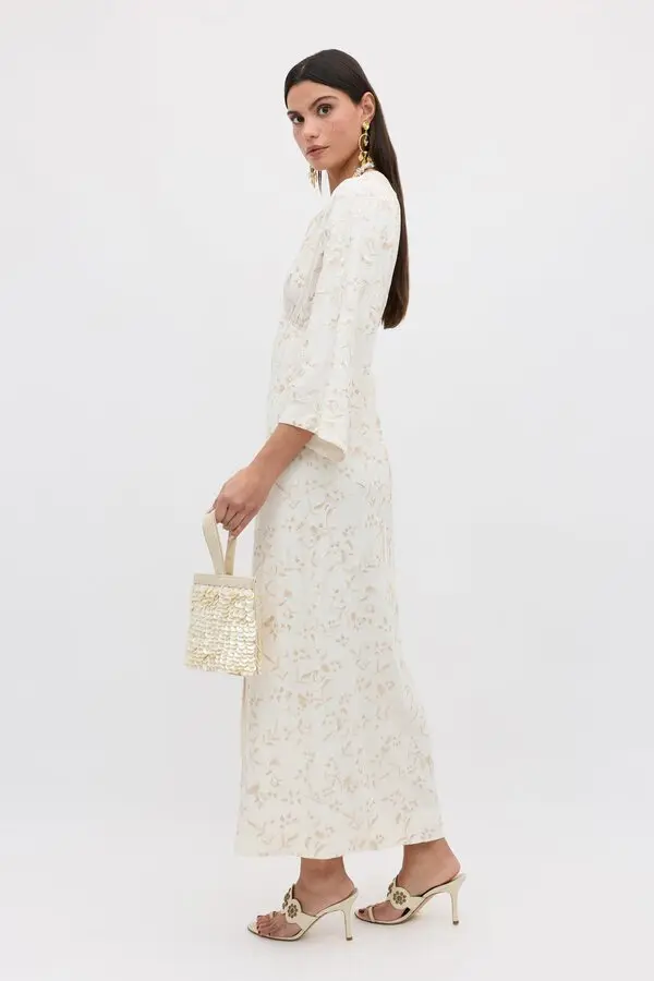 Rixo Dahlia Botanical Embroidery Pearl Dress