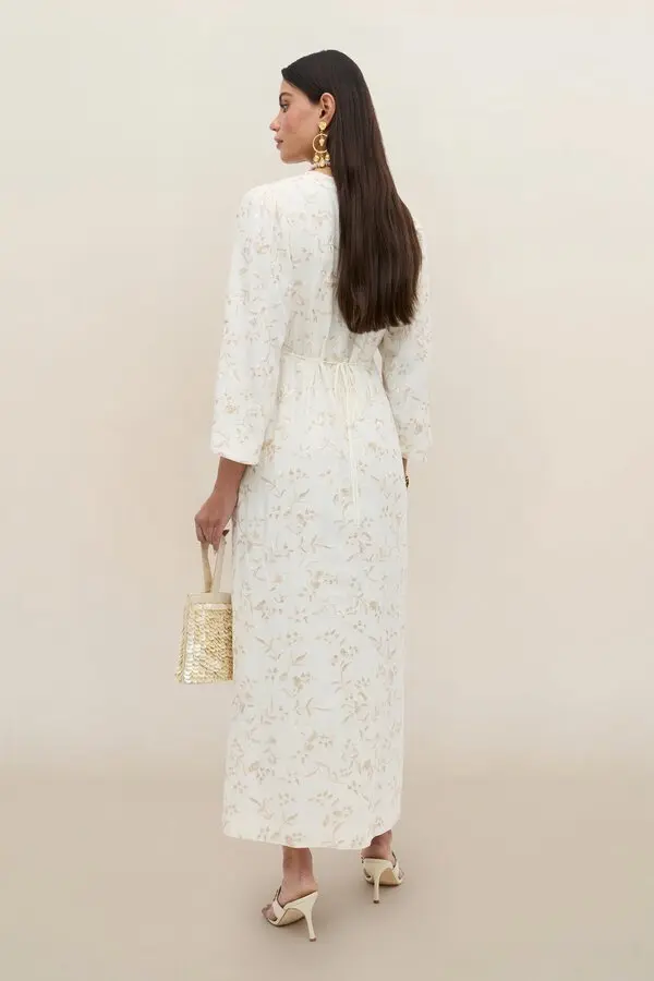 Rixo Dahlia Botanical Embroidery Pearl Dress - Ivory