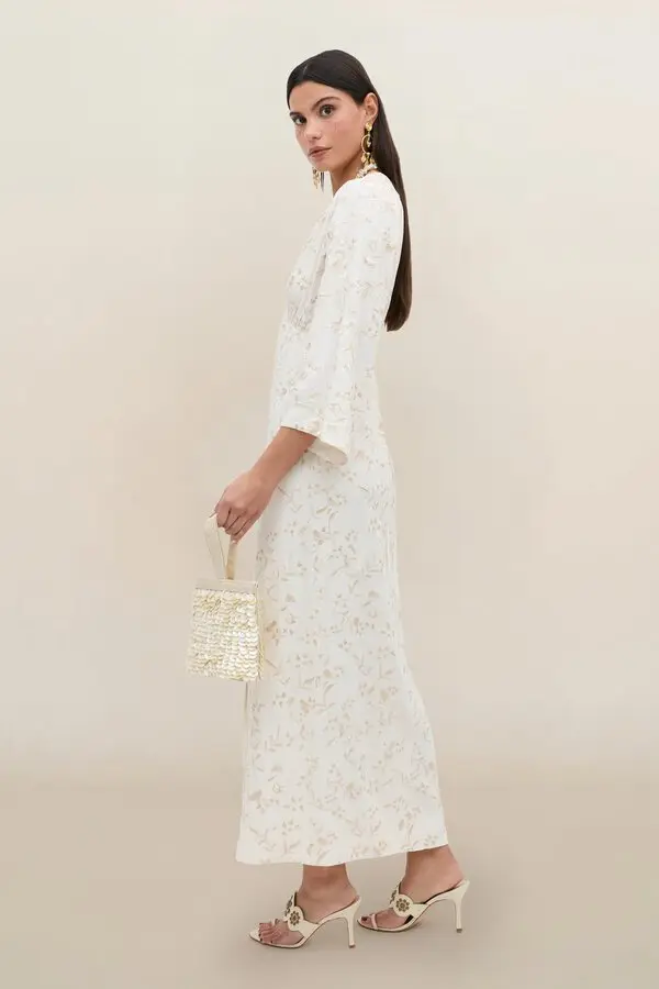 Rixo Dahlia Botanical Embroidery Pearl Dress - Ivory