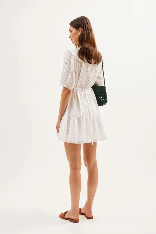 Rixo Dove Embroidered Mini Dress - White