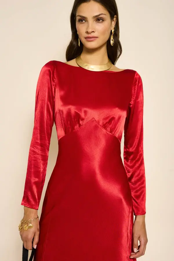 Rixo Devina Crimson Viscose Midi Dress - Red