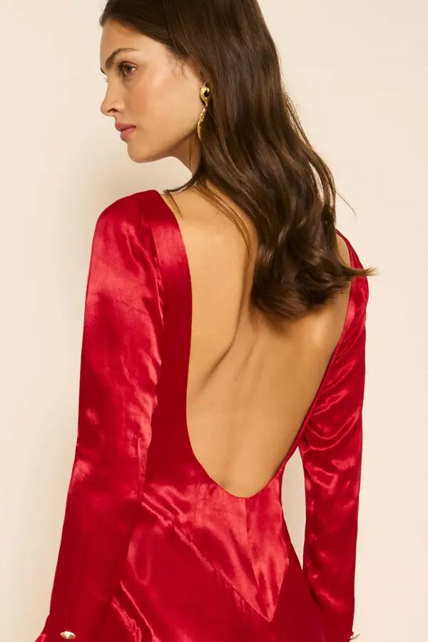 Rixo Devina Crimson Viscose Midi Dress - Red