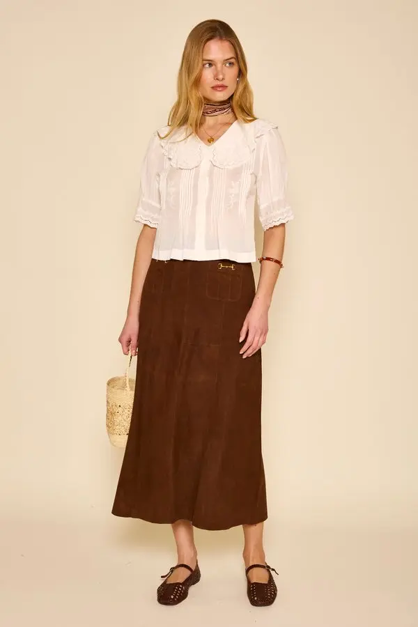 Rixo Edwina Suede Midi Skirt Regular
