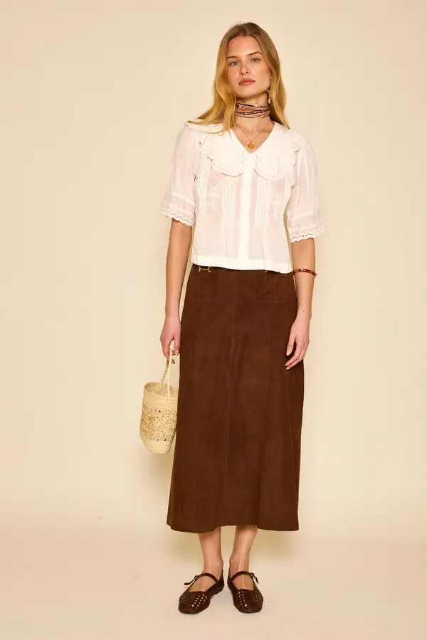 Rixo Edwina Suede Midi Skirt Regular