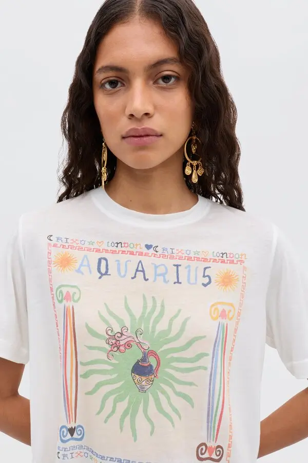 Rixo Printed Ria Aquarius T-shirt - White
