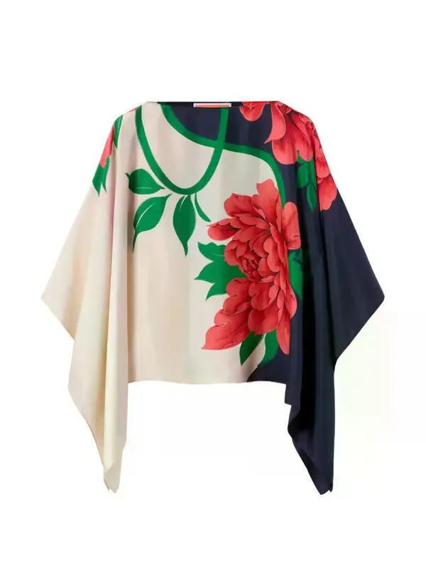 La DoubleJ Floral Print Silk Scarf Blouse - Neutrals