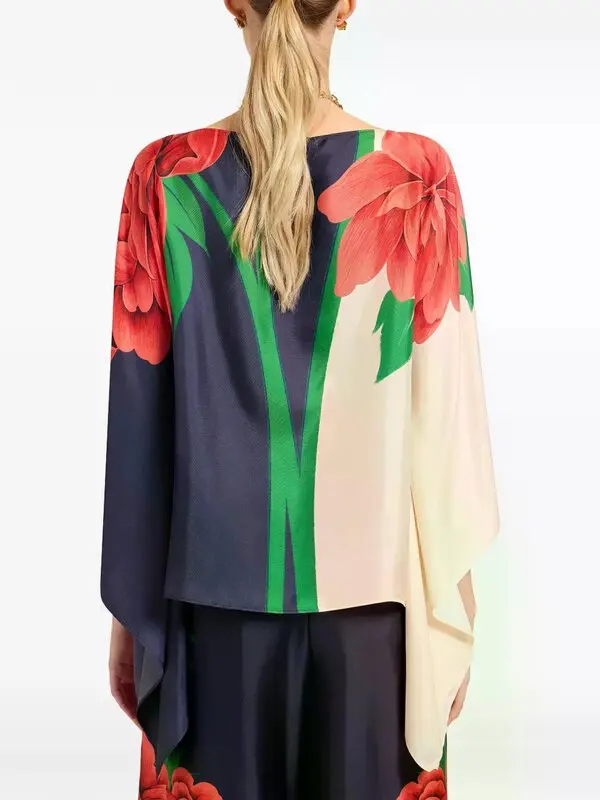 La DoubleJ Floral Print Silk Scarf Blouse - Neutrals