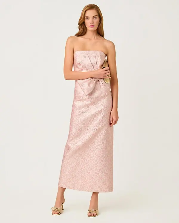 LILLY PULITZER Tiernan Strapless Maxi Dress - Conch Shell Pink Ritsy Ditsy Metallic Brocade