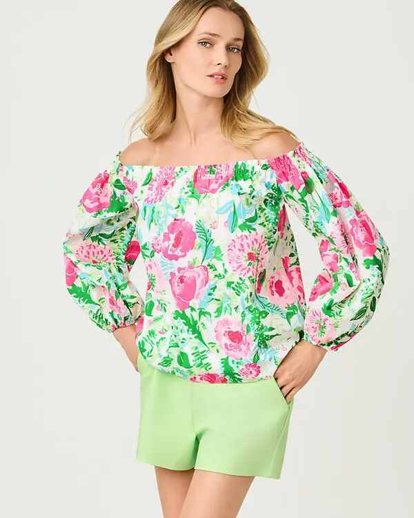 LILLY PULITZER Siloe Off-the-shoulder Top - Multi Poppy Party