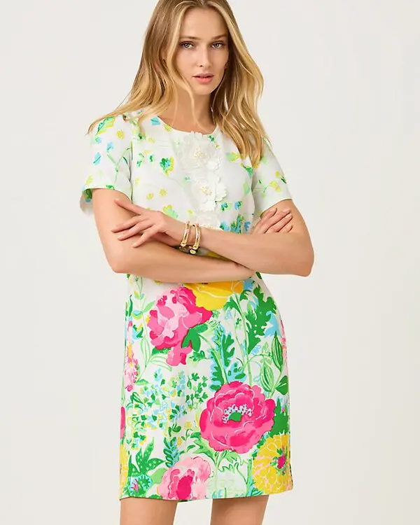 LILLY PULITZER Edita Short Sleeve Shift Dress - Multi Poppy Party Engineered Woven Shift