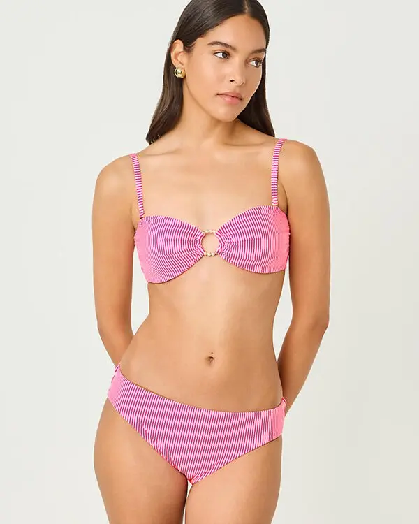 LILLY PULITZER Betie Bikini Bottom - Cherry Blossom Pink Seersucker Stripe