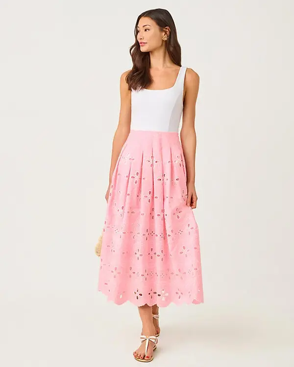 LILLY PULITZER Lissette Eyelet Midi Dress - Conch Shell Pink Spring Showers Eyelet