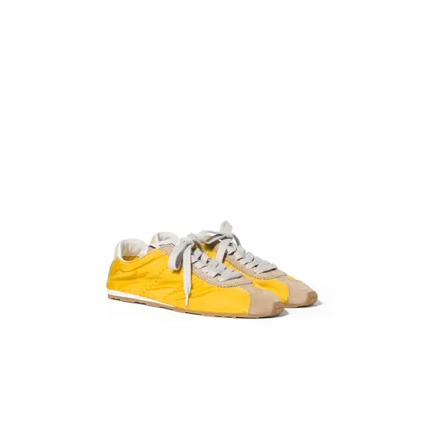 Miu Miu Plume Technical Fabric And Suede Sneakers - Mustard/ecru