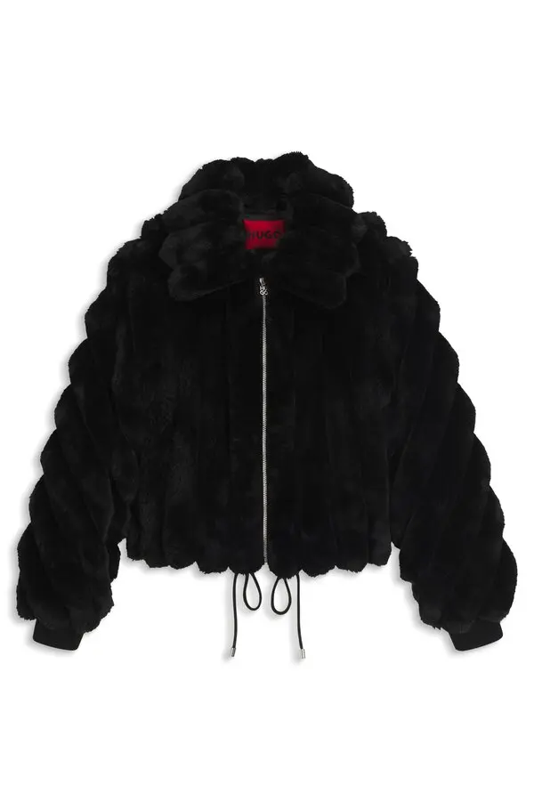 Hugo Adjustable-hem Jacket In Faux Fur - Black