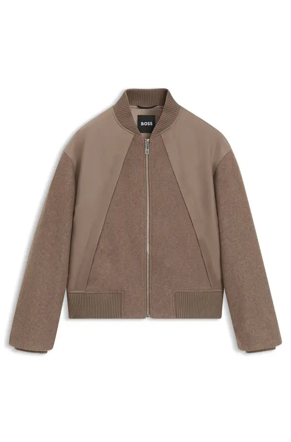 BOSS Bomber Jacket In Mixed Fabrics
