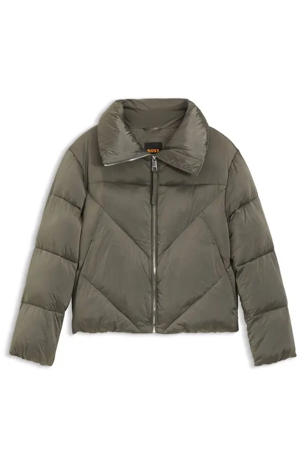 BOSS Zippered Puffer Jacket In Lustrous Fabric - Light Green