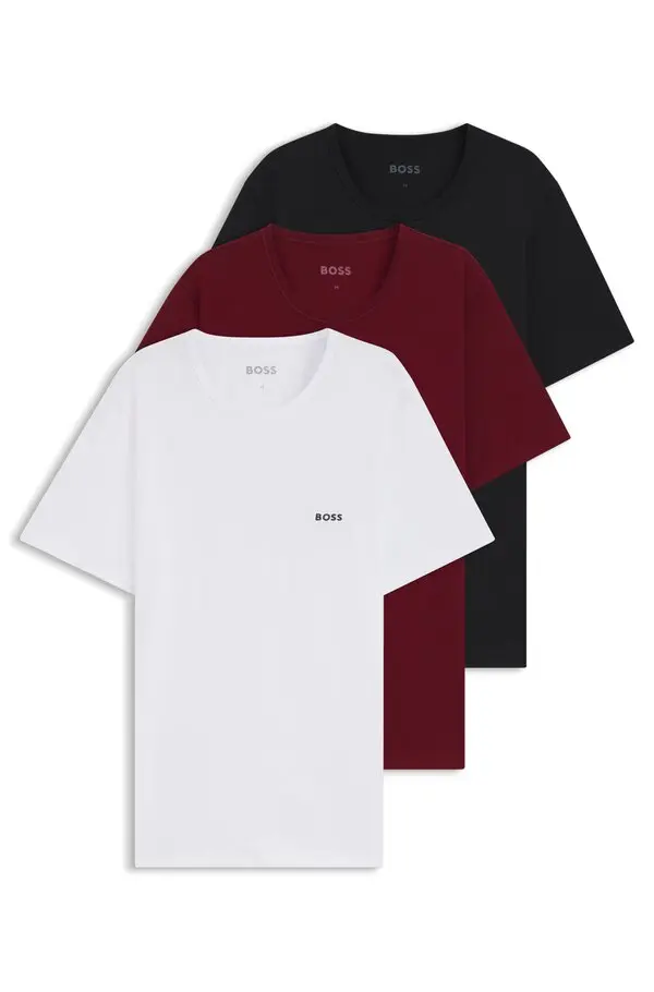 BOSS Three-pack Of Cotton T-shirts With Logo Embroidery - Patterned