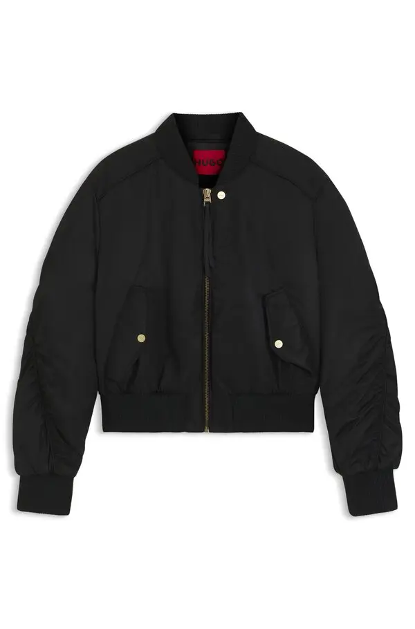 Hugo Ruched-detail Bomber Jacket With Water-repellent Finish - Black