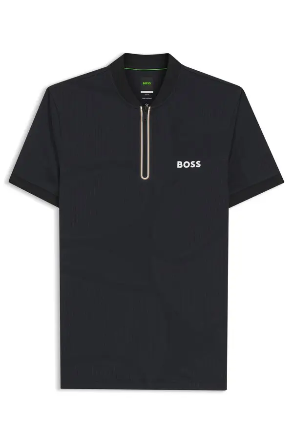 BOSS Bodymapping-jersey Slim-fit Polo Shirt With Zip Neck - Black