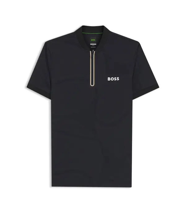 BOSS Bodymapping-jersey Slim-fit Polo Shirt With Zip Neck - Black