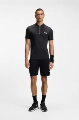 BOSS Bodymapping-jersey Slim-fit Polo Shirt With Zip Neck - Black