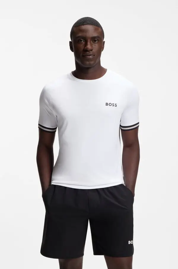 BOSS Active Slim-fit T-shirt With Tennis-ball Eming - White