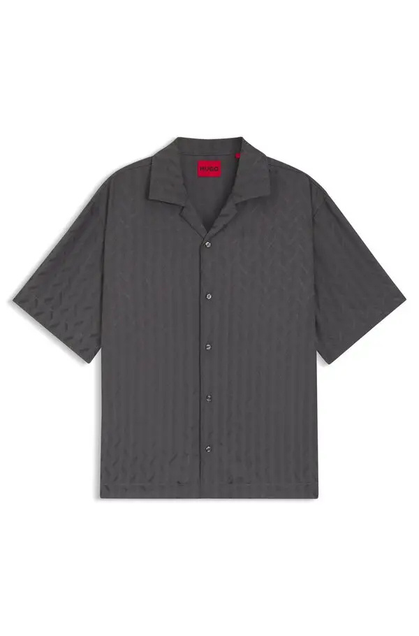 Hugo Oversized-fit Shirt With Jacquard Pattern - Dark Grey