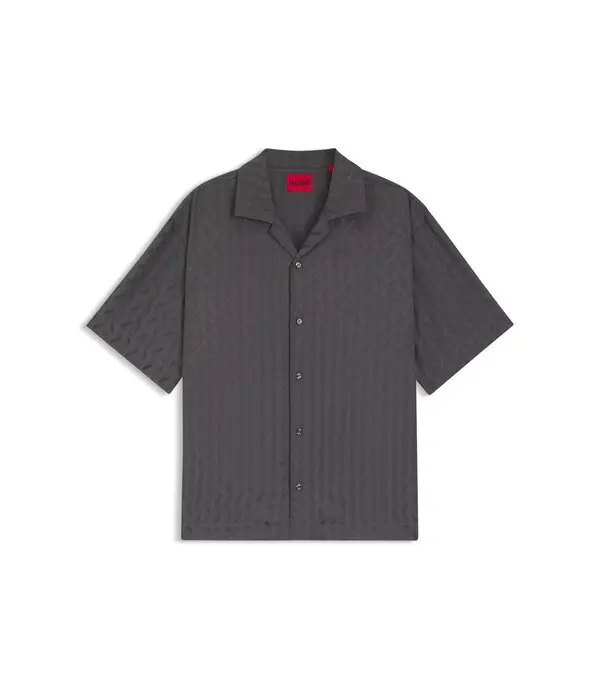 Hugo Oversized-fit Shirt With Jacquard Pattern - Dark Grey