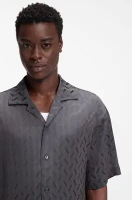 Hugo Oversized-fit Shirt With Jacquard Pattern - Dark Grey