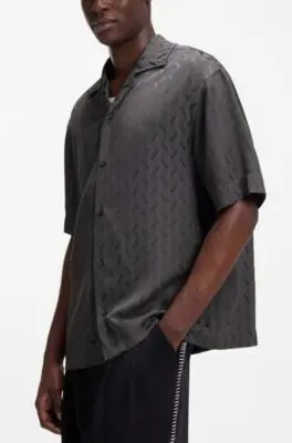 Hugo Oversized-fit Shirt With Jacquard Pattern - Dark Grey