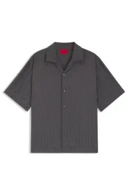 Hugo Oversized-fit Shirt With Jacquard Pattern - Dark Grey