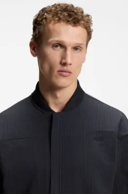 BOSS Waffle-structure Zip-up Sweatshirt - Dark Blue