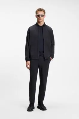 BOSS Waffle-structure Zip-up Sweatshirt - Dark Blue