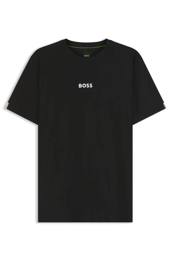 BOSS Jacquard-stripe Slim-fit T-shirt With Logo Print - Black